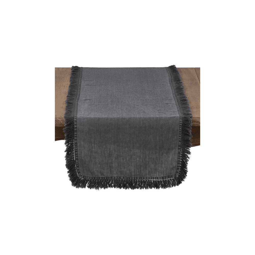 STONEWASHED FRINGE RUNNER 100% LINEN SLATE 16X72 – Corinne Regalos